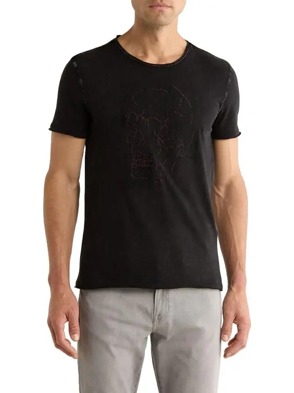 John Varvatos Skull Tiles Raw Edge Graphic T-shirt - Black