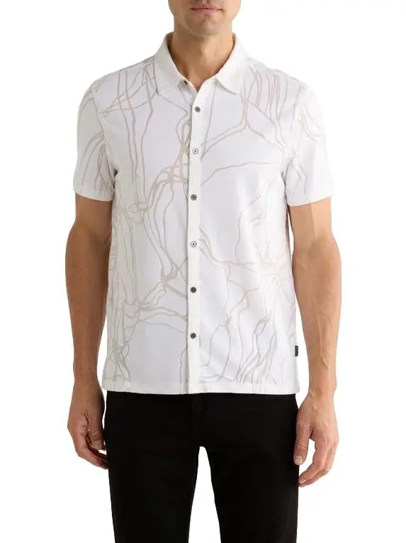 John Varvatos Elio Tangled Burnout Short Sleeve Button-up Shirt - White
