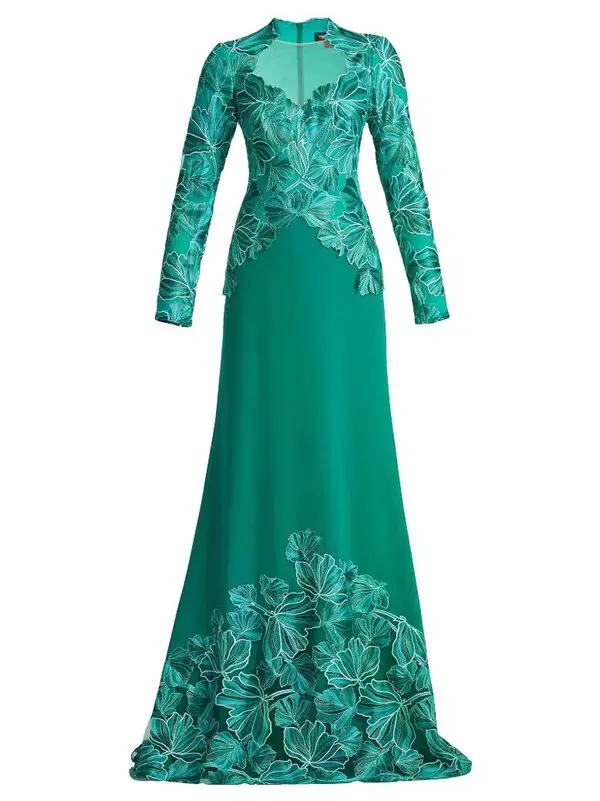 Tadashi Shoji Floral Long-sleeve Maxi Dress - Green