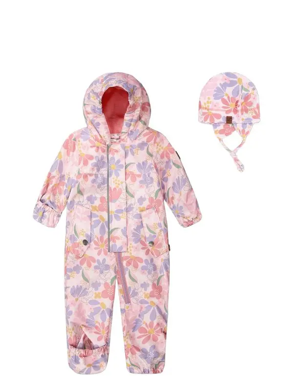 DEUX PAR DEUX Baby Flower Print One-piece Outerwear With Hat - Pink Flower Print