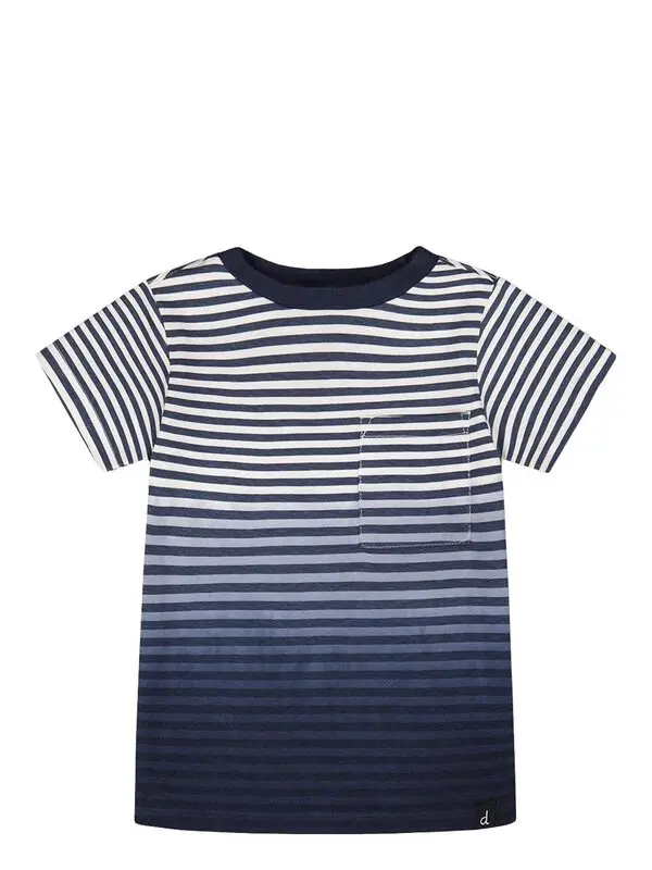 DEUX PAR DEUX Organic Cotton Gradient Stripes Short Sleeve T-shirt - Striped Gradient Blue