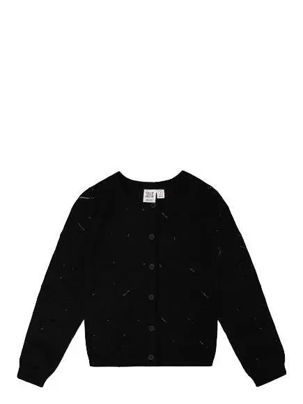 DEUX PAR DEUX Pointelle Knit Long Sleeve Cardigan - Black