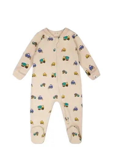 DEUX PAR DEUX Organic Cotton Truck Print Pyjama - Beige Printed Trucks