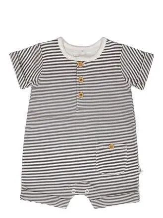 DEUX PAR DEUX Striped Cotton Jersey Romper - Black & Off White Stripes