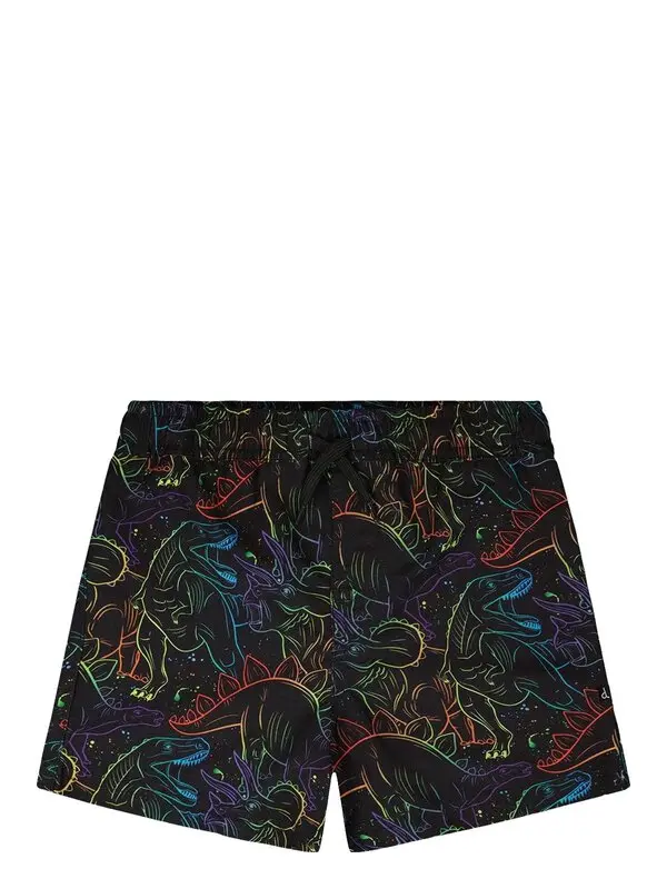 DEUX PAR DEUX Dinosaur Print Swim Trunks - Black Dinosaur Print