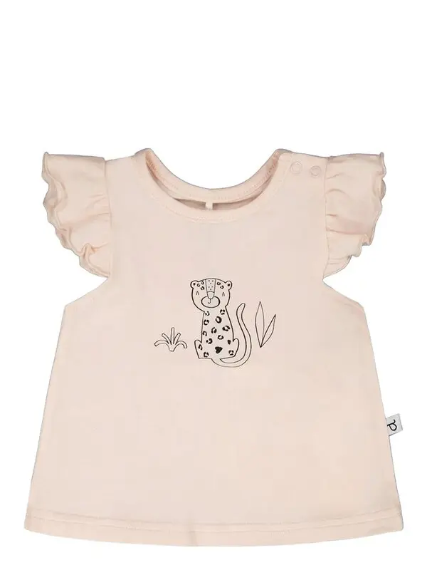 DEUX PAR DEUX Organic Cotton Jersey Top And Animal Printed Short Set - Peach & Peach Animal Print