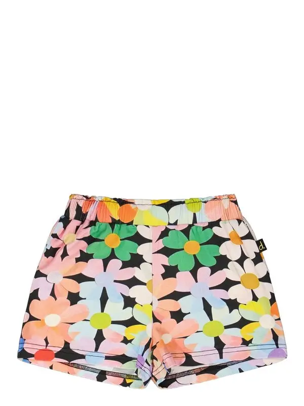 DEUX PAR DEUX Flat Elastic Waist Floral Print Shorts - Black Floral Print