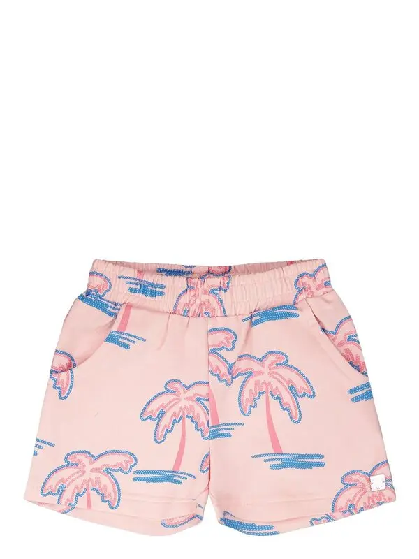 DEUX PAR DEUX Palm Print French Terry Straight Cut Shorts - Light Pink Palm Print