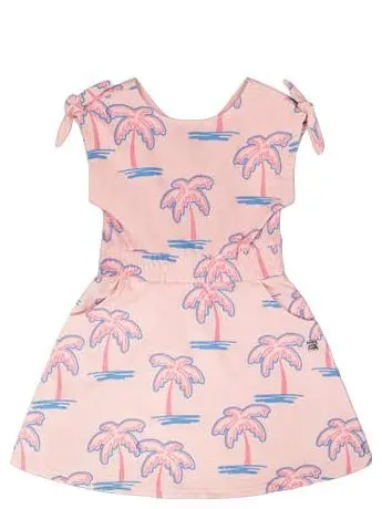 DEUX PAR DEUX Short Sleeve French Terry Palm Dress - Light Pink Palm Print