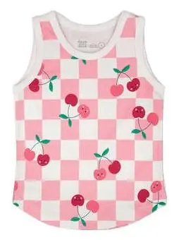 DEUX PAR DEUX Organic Cotton Jersey Cherries Sleeveless Tank Top - Pink Printed Cherries
