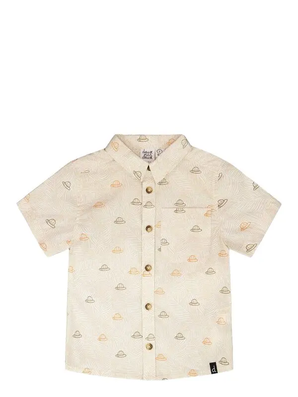 DEUX PAR DEUX Short Sleeve Safari Poplin Shirt - Beige Safari Print