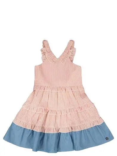 DEUX PAR DEUX Striped Poplin & Chambray Sleeveless Dress - Off White & Pink Stripes