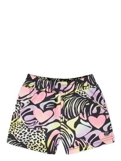 DEUX PAR DEUX French Terry Elastic Waist Shorts - Black With Multicolored Print