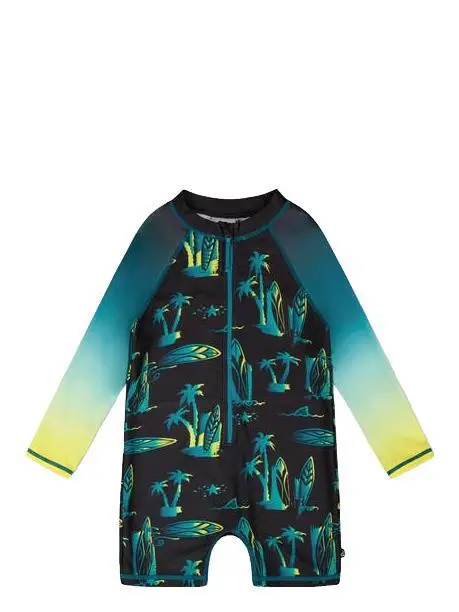 DEUX PAR DEUX Long Sleeve Surf Rashguard - Black Surf Print