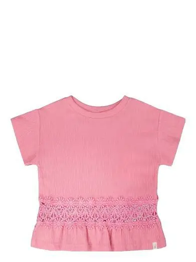DEUX PAR DEUX Crinkle Jersey T-shirt With Crochet Insert - Pink