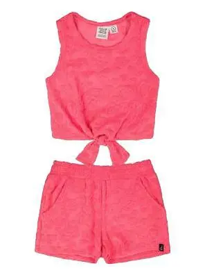 DEUX PAR DEUX Terry Tank Top With Elastic Waist Shorts Set - Pink