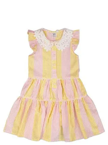 DEUX PAR DEUX Striped Sleeveless Dress With Crochet Peter Pan Collar - Pink &yellow Stripes
