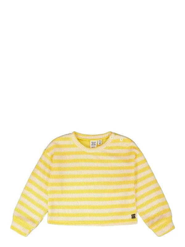 DEUX PAR DEUX Long Sleeve Striped Cropped Sweater - Yellow & White Stripes