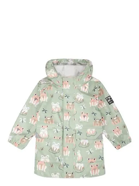 DEUX PAR DEUX Printed Hooded Raincoat - Green With Frog Print