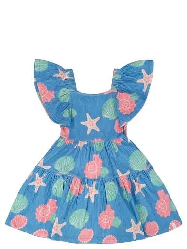 DEUX PAR DEUX Crinkle Jersey Shell Dress - Blue Seashell Print