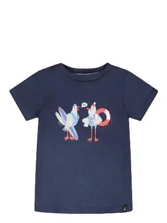 DEUX PAR DEUX Organic Cotton Seagull Graphic Short Sleeve T-shirt - Blue