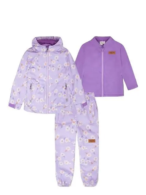 DEUX PAR DEUX 3-in-1 Mid-season Outerwear Set - Purple Daisy Print