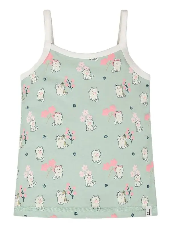 DEUX PAR DEUX Organic Cotton Kitten Tank Underwear - Green Kitten Print