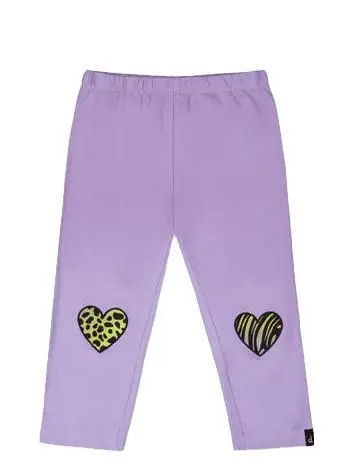DEUX PAR DEUX Organic Cotton Jersey Capri With Knee Screen Hearts Appliqués - Mauve