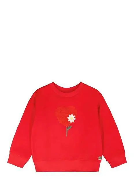 DEUX PAR DEUX Heart And Flower Embroidery French Terry Sweatshirt - Red