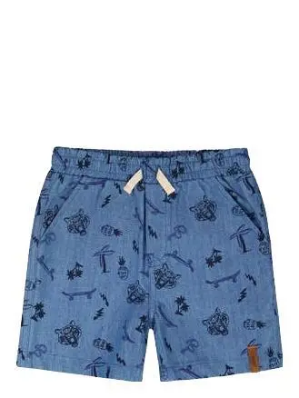 DEUX PAR DEUX Printed Chambray Shorts - Blue Chambray Skate Boards
