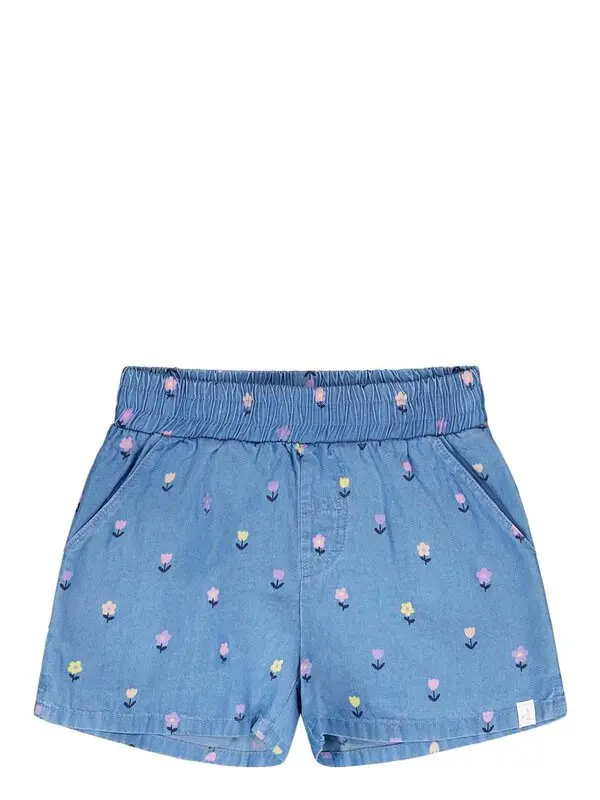 DEUX PAR DEUX Chambray Floral Print Shorts - Blue Floral Print