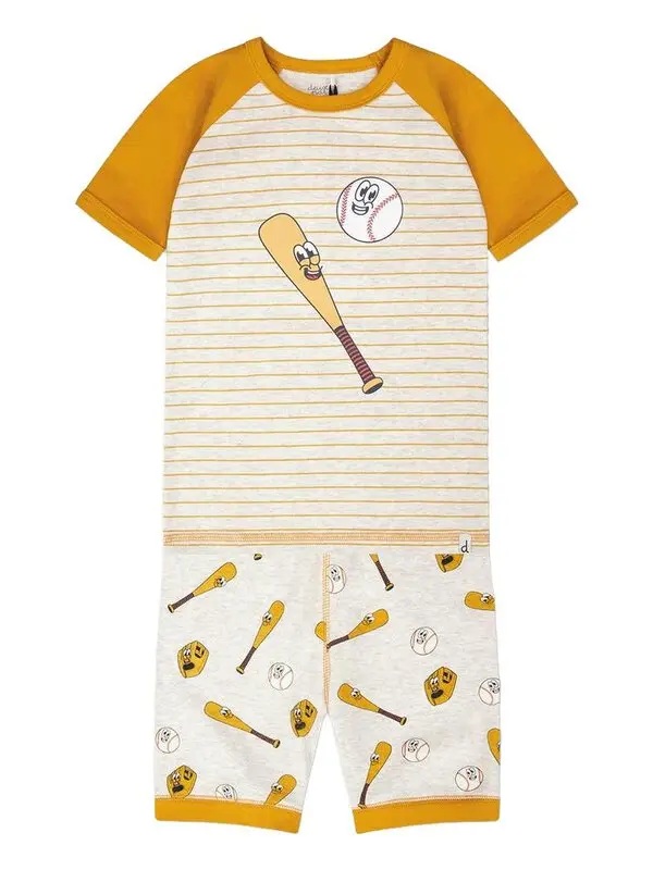 DEUX PAR DEUX Organic Cotton Baseball Two-piece Pyjama Set - Grey Mix Baseball Print