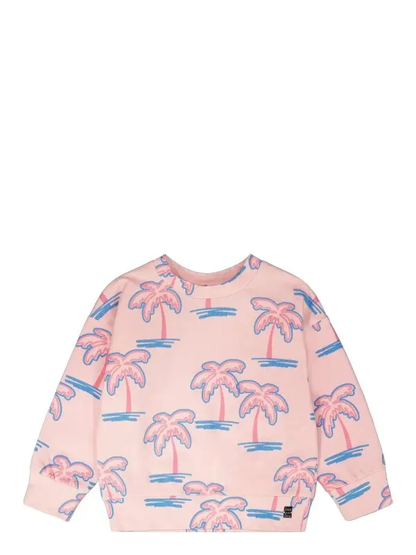 DEUX PAR DEUX Palm Print French Terry Sweatshirt - Light Pink Palm Print