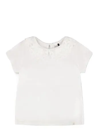 DEUX PAR DEUX Short Sleeve Crochet Peter Pan Collar T-shirt - White