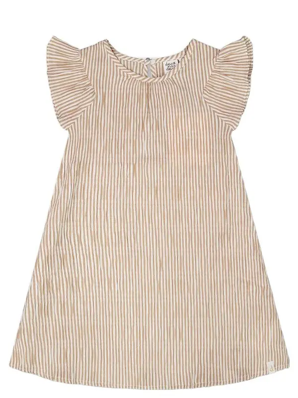 DEUX PAR DEUX Short Sleeve Striped Flared Dress - Off White And Sand Stripes