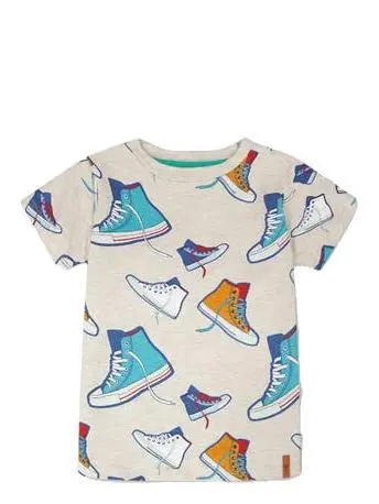 DEUX PAR DEUX Organic Cotton Jersey Shoes T-shirt - Grey Mix Printed Shoes