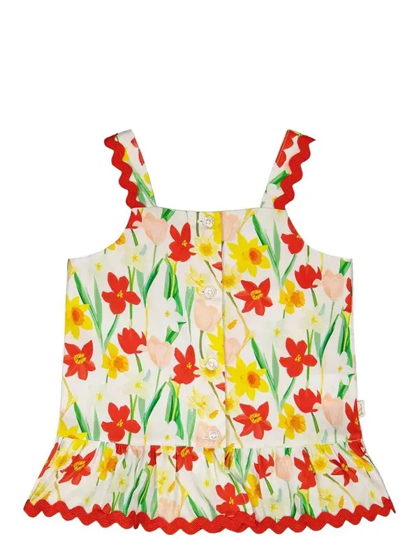 DEUX PAR DEUX Sleeveless Viscose Daffodil Top - White Printed Daffodils