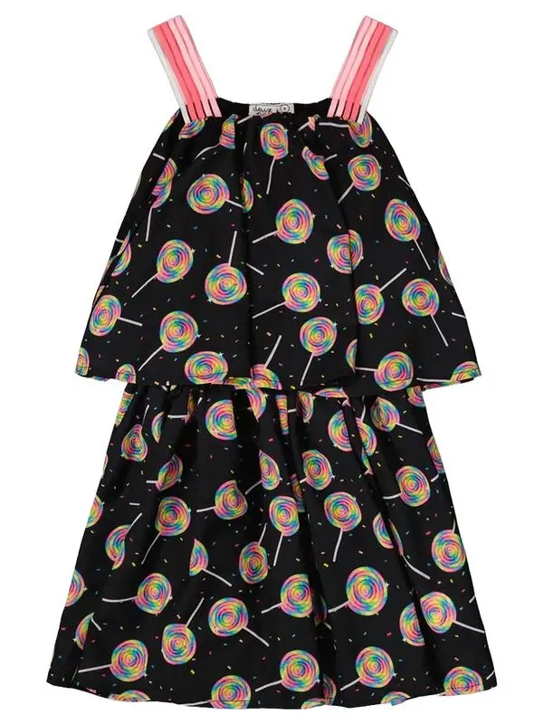 DEUX PAR DEUX Sleeveless Woven Lollipop Dress - Black Printed Lollipop