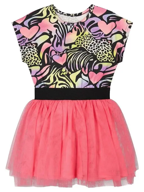 DEUX PAR DEUX Bi-material Dress With Animal And Heart Print - Black With Multicolored Print