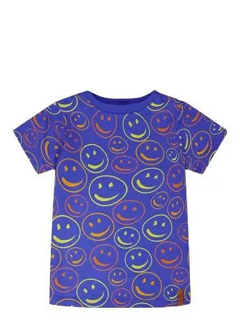 DEUX PAR DEUX Organic Cotton Jersey Smiley T-shirt - Blue Smiley Print