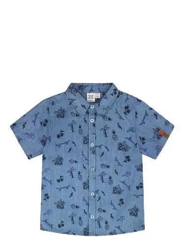 DEUX PAR DEUX Chambray Skateboards Short-sleeve Shirt - Blue Chambray Skate Boards