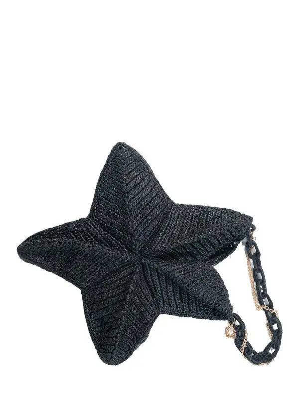 ZANATANY CONCEPTS Star Raffia Bag With Metal Chain - Black