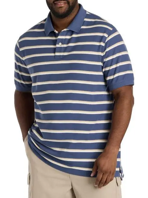 HARBOR BAY BY DXL Big & Tall Striped Polo Shirt V2 - Sargasso Sea Multi