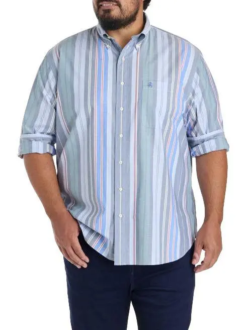 Brooks Brothers Big & Tall Multi-striped Friday Sport Shirt - Stripe Blue Green