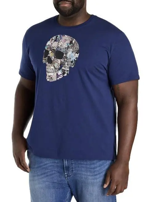 ROBERT GRAHAM DXL Big & Tall Collage Skull Graphic Tee - Navy
