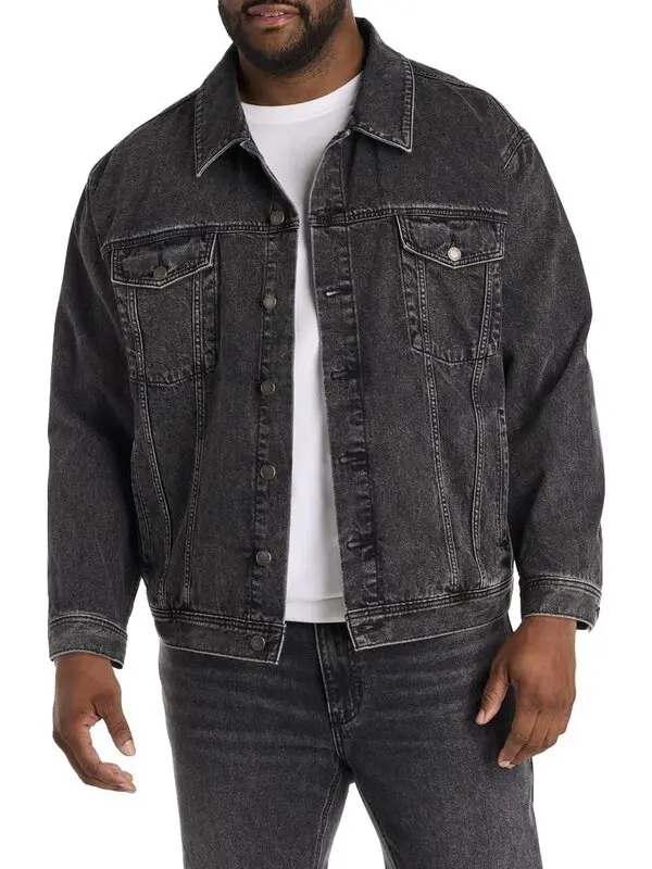 TRUE NATION BY DXL Big & Tall Trucker Jacket - Fade To Black