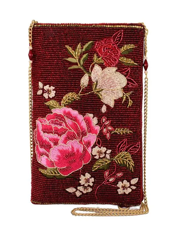 MARY FRANCES ACCESSORIES Eastern Bloom Crossbody Phone Bag - Dark Red