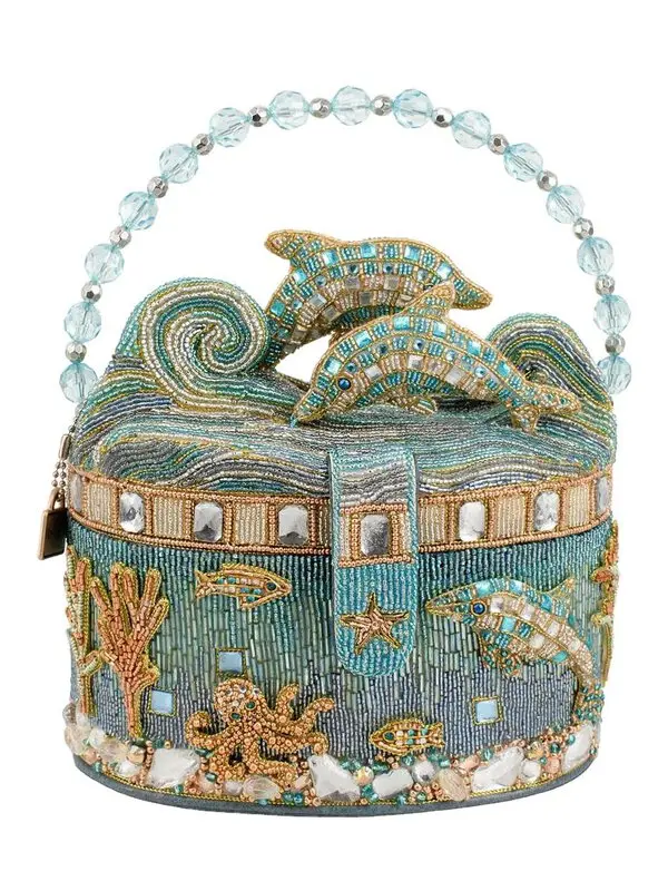 MARY FRANCES ACCESSORIES Crystal Dolphin Beaded Top Handle Handbag - Blue