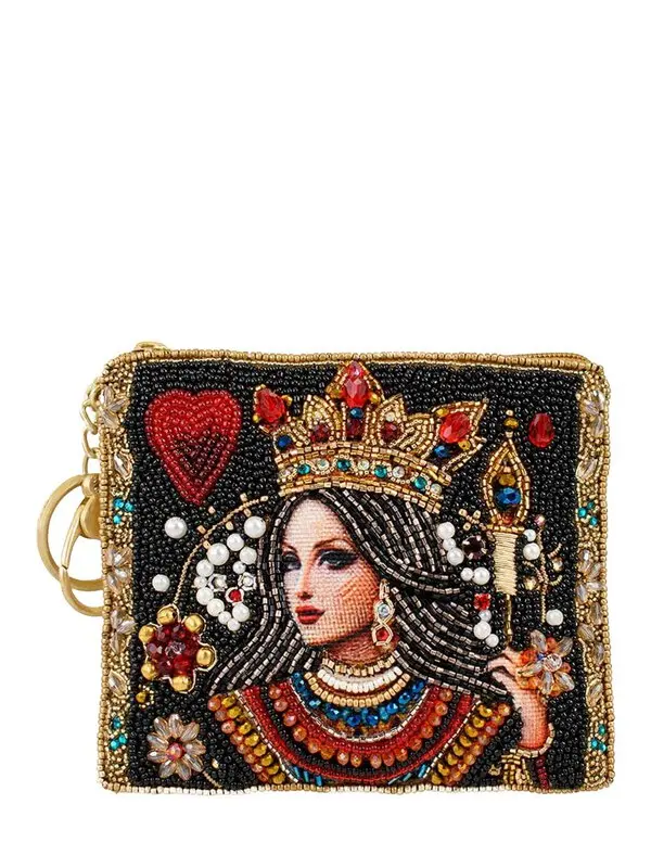 MARY FRANCES ACCESSORIES Beaded Coin Purse With Key Ring - Black