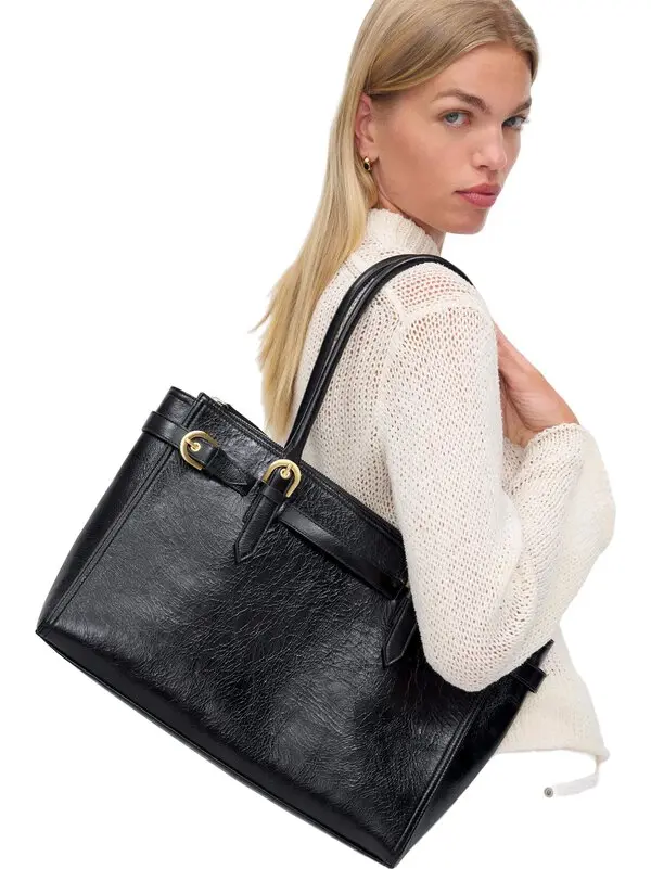 REFORMATION Beatrice Leather Tote Bag - Black